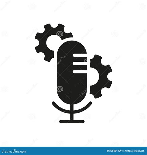 Microphone Sound Configuration Black Icon Microphone And Gear Cog Wheel Stock Vector