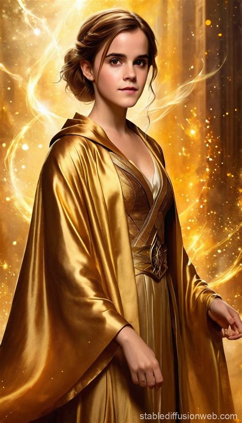 Emma Watson As Hermione Granger In Gryffindor Robes On A Golden
