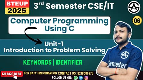 L 06 Computer Programming Using C Unit 1 Keywords Identifier Youtube