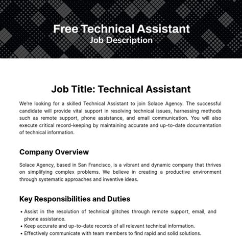 Free Technical Assistant Job Description Template To Edit Online