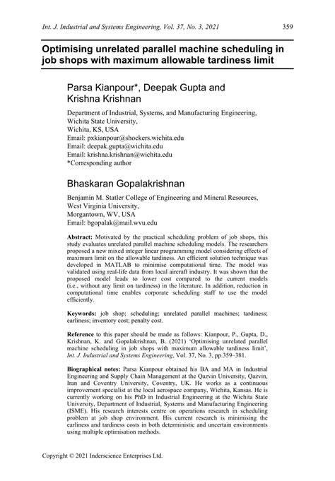 Pdf Optimizing Unrelated Parallel Machine Scheduling In Job Shops With Maximum Allowable
