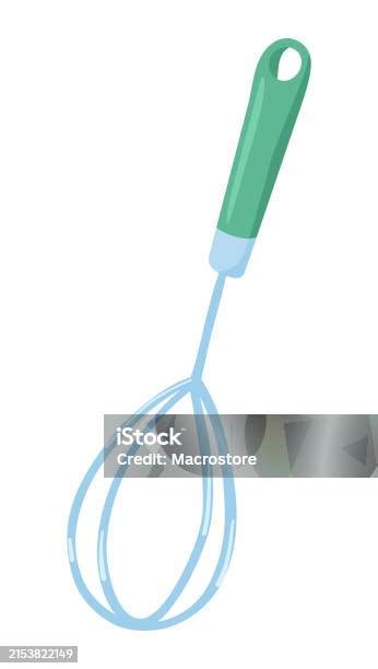평평한 디자인으로 휘젓습니다 혼합 및 휘핑 액체 반죽을 위한 주방 용품 도구 벡터 일러스트 레이 션이 분리되어 있습니다 가정