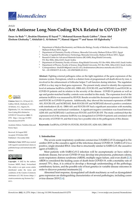 Pdf Are Antisense Long Non Coding Rna Related To Covid 19
