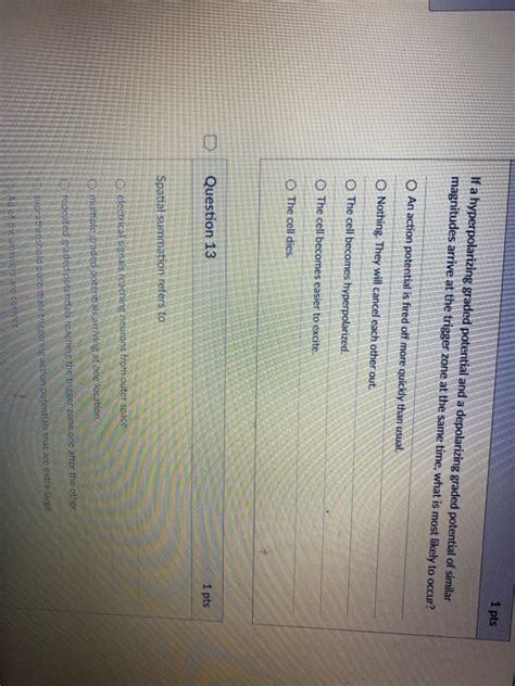 Solved 1 Pts If A Hyperpolarizing Graded Potential And A