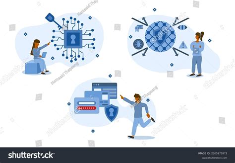 Cyber Security Illustration Set Characters Using Stock Vector Royalty