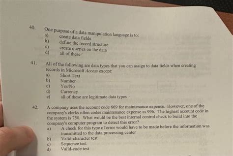 Solved 40 One Purpose Of A Data Manipulation Language Is