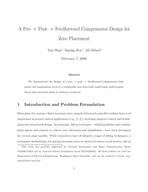 Pdf A Pre Post Feedforward Compensator Design For Zero Placement