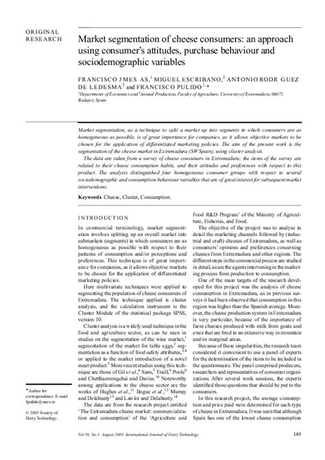 Pdf Market Segmentation Of Cheese Consumers An Approach Using