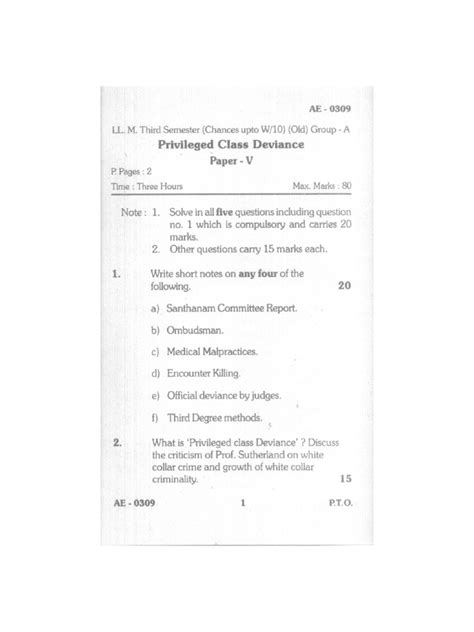 Llm Sem Iii S10 Privileged Class Deviance Paper V Pdf Pdf