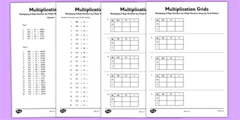 Multiplying 3 Digit Numbers By 2 Digit Numbers Using Grid Method Worksheet Activity Sheet P