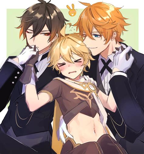 Aether Zhongli Tartaglia And Seelie Genshin Impact Drawn By Gumilkx Danbooru