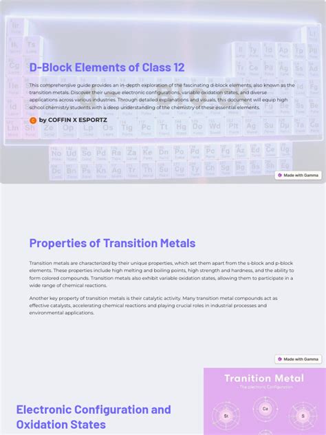 D Block Elements Of Class 12 Pdf Transition Metals Coordination Complex