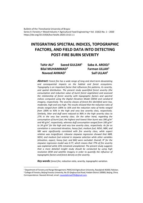 Pdf Integrating Spectral Indices Topographic Factors And Field Data Into Detecting Post Fire