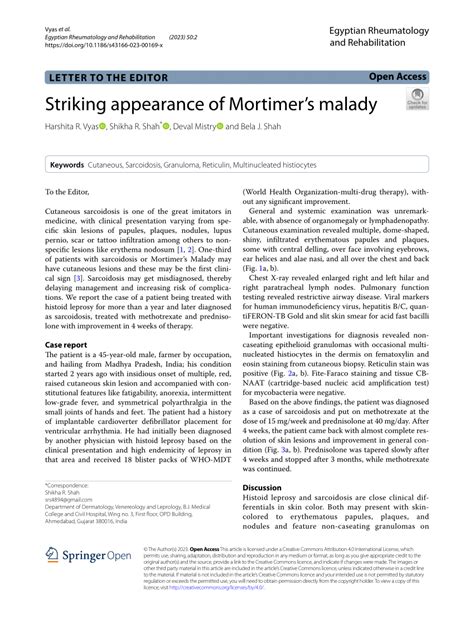 Pdf Striking Appearance Of Mortimers Malady