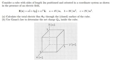 Solved Consider A Cube With Sides Of Length M Positioned Chegg