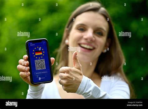 Symbol Photo Vaccination Privilege Young Woman Holds Smartphone With
