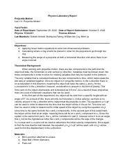 Understanding Projectile Motion In Physics Lab Experiments Course Hero