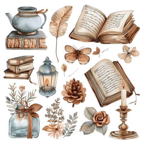Vintage Story Watercolor Elements Clipart Vintage Clipart Vintage
