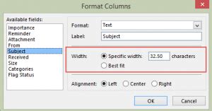 Setting A Fixed Column Width In Outlook Outlook Tips