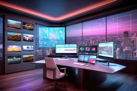 dynamic virtual workspace with interactive panels stock illustration