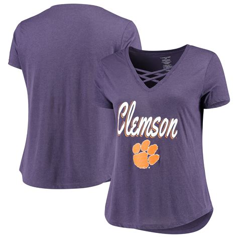 Womens Purple Clemson Tigers Plus Size Caged Front T Shirt