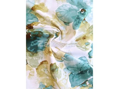 Плат за плътна завеса с абстрактни цветя в тюркоаз и зелено