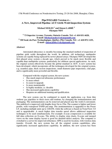 Pipewizard Version 4 A New Improved Pipeline Aut Girth Weld Inspection System Download Free