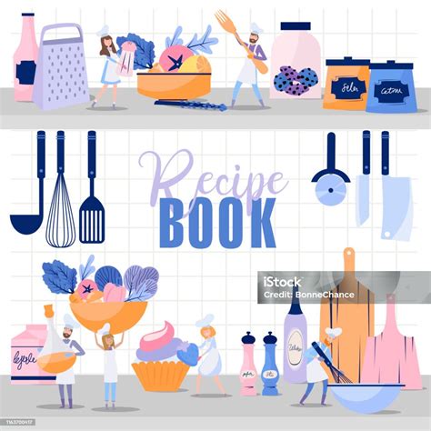 작은 캐릭터는 요리 프라이팬 음식과 향신료와 함께 거대한 선반에 요리 식품 준비 과정 가정 주방에 대한 스톡 벡터 아트 및 기타