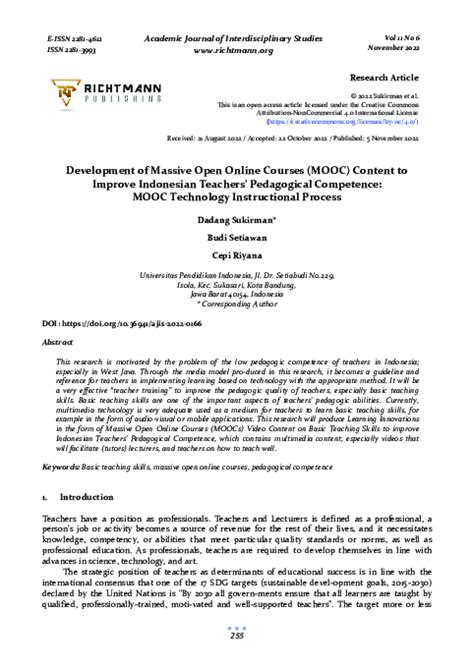 Pdf Development Of Massive Open Online Courses Mooc Content To Improve Indonesian Teachers