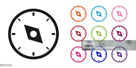 흰색 배경에 격리된 블랙 나침반 아이콘입니다 윈드로즈 네비게이션 기호입니다 바람 장미 기호 다채로운 아이콘을 설정합니다 벡터 0명에 대한 스톡 벡터 아트 및 기타 이미지