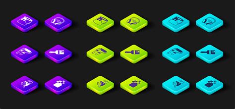 자동차 페인팅 페인트 스프레이 건 롤러 브러시 방독면 및 양동이 아이콘을 설정합니다 벡터 3차원 형태에 대한 스톡 벡터 아트 및 기타 이미지 Istock