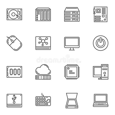 Hardware Line Icons Collection Computer Processor Motherboard