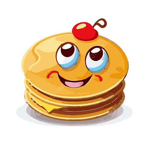 무료 팬케이크 벡터 스티커 클립 아트 만화 팬케이크에 체리가 있고 웃고 있습니다 상표 클립 아트 Png 일러스트 및 벡터