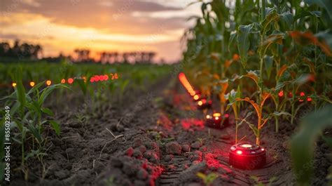 Automated Crop Monitoring A Field With Automated Monitoring Systems Tracking Growth And