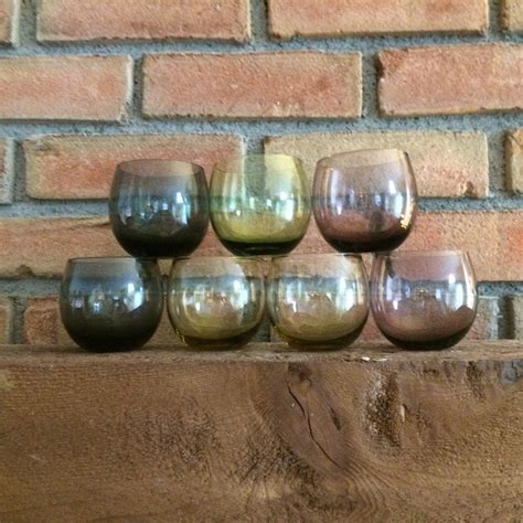 Vintage Roly Poly Glassware In Yellow Purple Gray And Green Petite