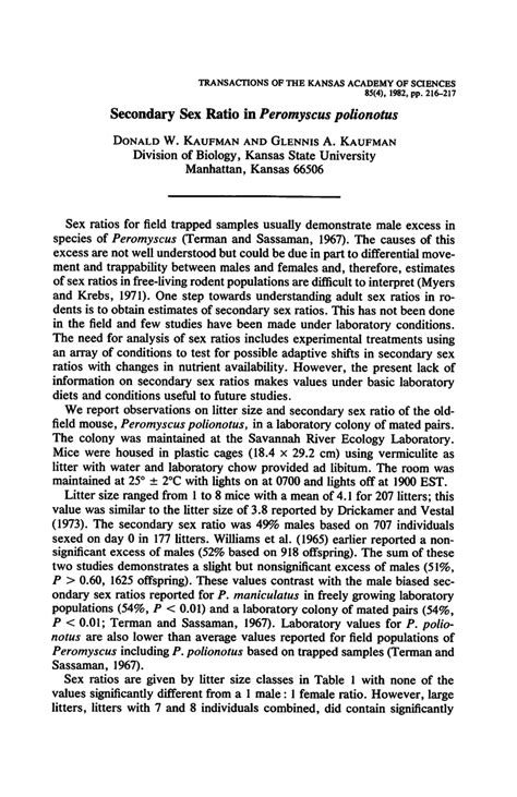 Pdf Secondary Sex Ratio In Peromyscus Polionotus