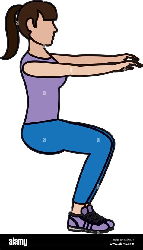 Color Fitness Woman Doing Squarts Training Stock Vector Image And Art Alamy