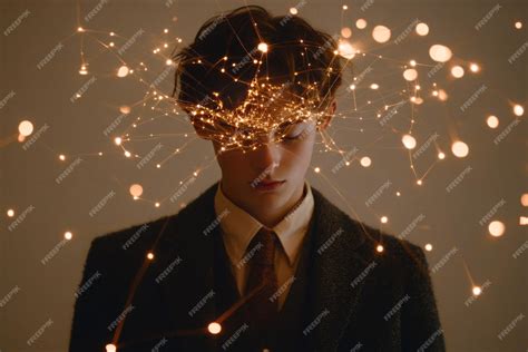 Young Man With A Glowing Neural Network Representing Cognitive Power Thoughtful Reflection And