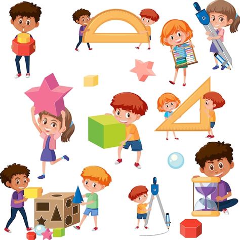Premium Vector Set Of Student Holding Math Learning Element