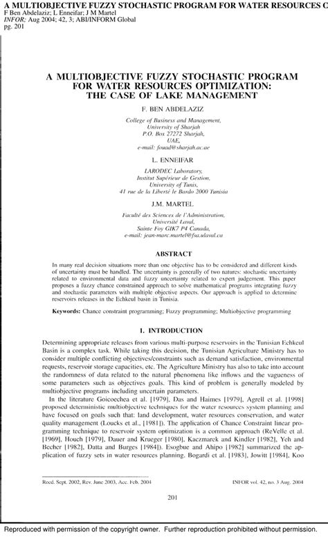 Pdf Application Of Goal Programming In A Multi Objective Reservoir Operation Model In Tunisia