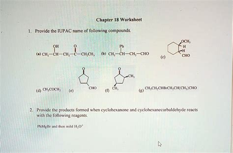 Solved Texts Chapter 18 Worksheet 1 Provide The Iupac Name Of The Following Compounds A