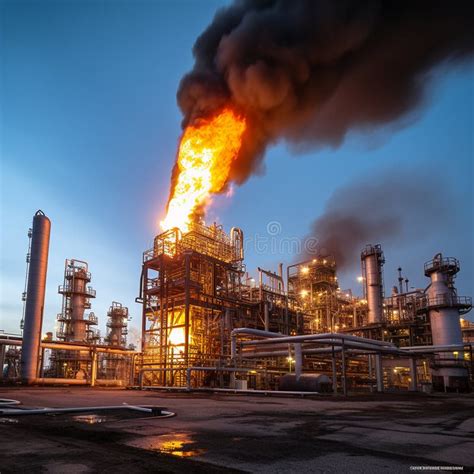 A Sprawling Oil Refinery With A Complex Network Of Pipes And Towering