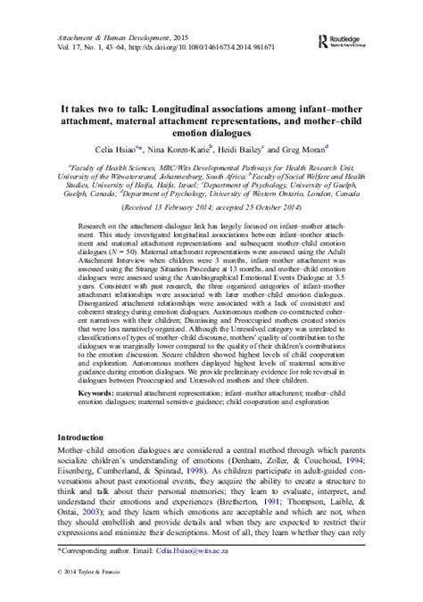Pdf Infant Mother Attachment And Emotion Dialogues