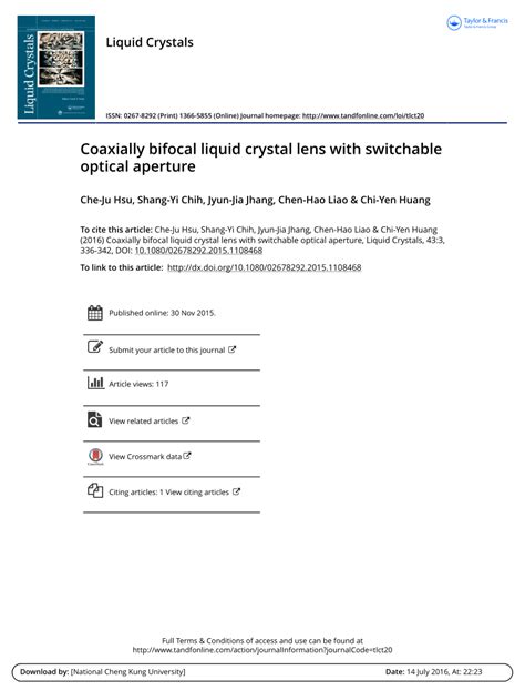 Pdf Coaxially Bifocal Liquid Crystal Lens With Switchable Optical Aperture