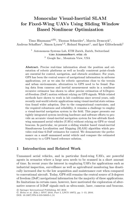 Pdf Monocular Visual Inertial Slam For Fixed Wing Uavs Using Sliding Window Based Nonlinear