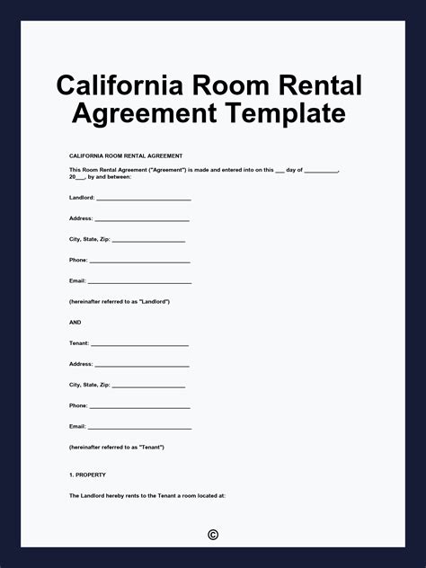 Room Rental Agreement Template California
