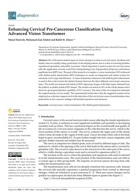 Pdf Enhancing Cervical Pre Cancerous Classification Using Advanced Vision Transformer