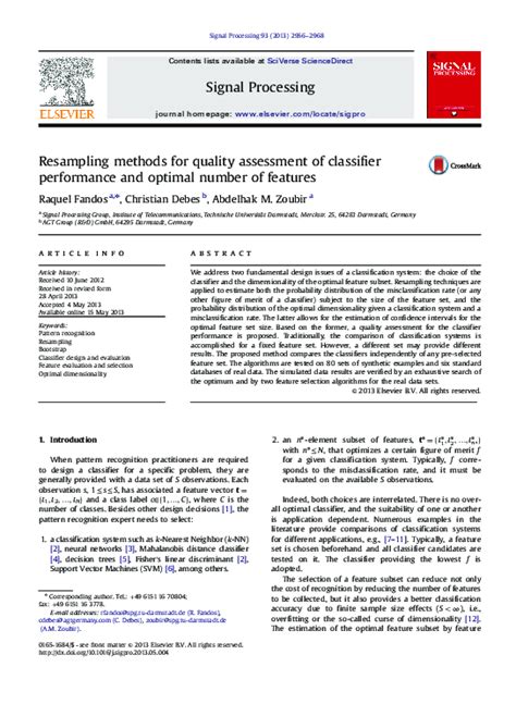 Pdf Resampling Methods For Quality Assessment Of Classifier