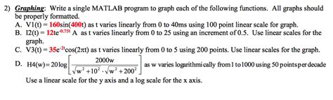 Solved 2 Graphing Write A Single Matlab Program To Graph