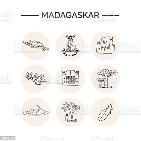 마다 가스 카 르 손으로 그린 낙서 집합입니다 스케치입니다 디자인 및 패키지 제품에 대 한 벡터 일러스트입니다 기호 컬렉션입니다 흰색 바탕에 절연된 요소 그리기에 대한 스톡